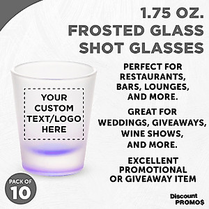 Custom Frosted Glass Shot Glasses 1.75 oz. Set of 10, Personalized Bulk Pack - Great for Weddings, Birthdays, Parties, Indoor & Outdoor Events - Blue