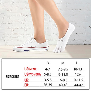 aomagic Toe Socks No Show Women Men Liner Socks Invisible Non-Slip Low Cut Finger Socks Soft Breathable, White/Black/Grey Medium - 3 Pairs