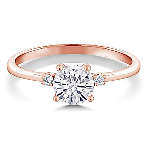 10K Rose Gold Forever Classic Moissanite From Charles & Colvard and White Lab Grown Diamond Solitaire Engagement Ring For Women (0.83 Cttw, Round 6MM, Gemstone Birthstone, Size 7)