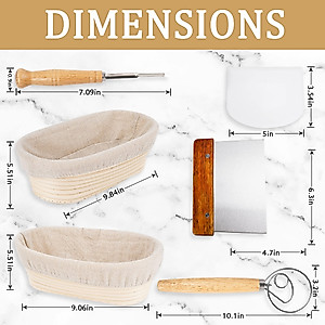 Nature's Loaf Banneton Bread Proofing Basket Set | 2 Oval Baskets with Sourdough Bread Baking Supplies - Complete Kit Including Proofing Baskets, Danish Whisk, Bowl Scraper, Dough Scraper, Bread Lame