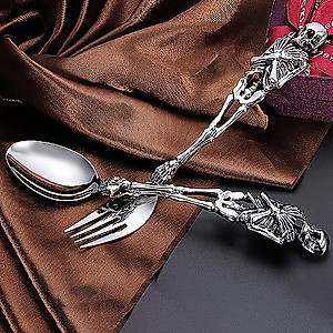 Silverware Set Handmade Skull Skeleton Cutlery Set Premium Stainless Steel Utensils,Including Knife/Fork/Spoon,Cutlery Badass For Halloween Home Kitchen Gift For Gothic Lover