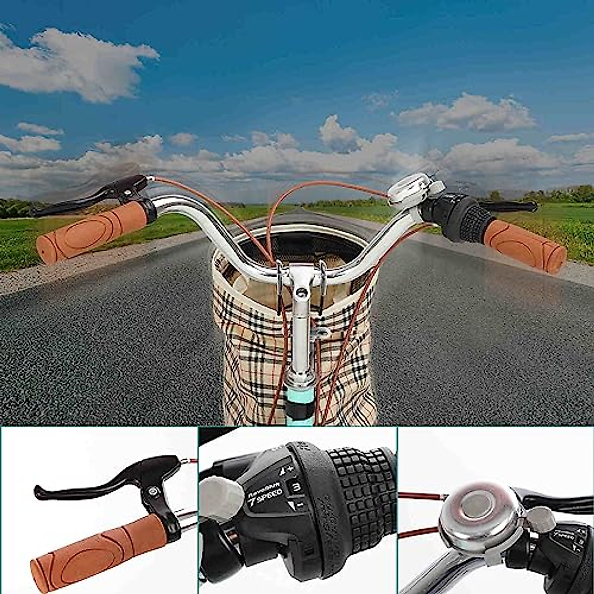 Gmlmes Beach Cruiser Bike, Multiple Speed Bicycle 26 Inch Commuter Bicycle High-Carbon Steel Frame, Front Basket & Rear Racks Retro Bicycle Road Bikes (Black)