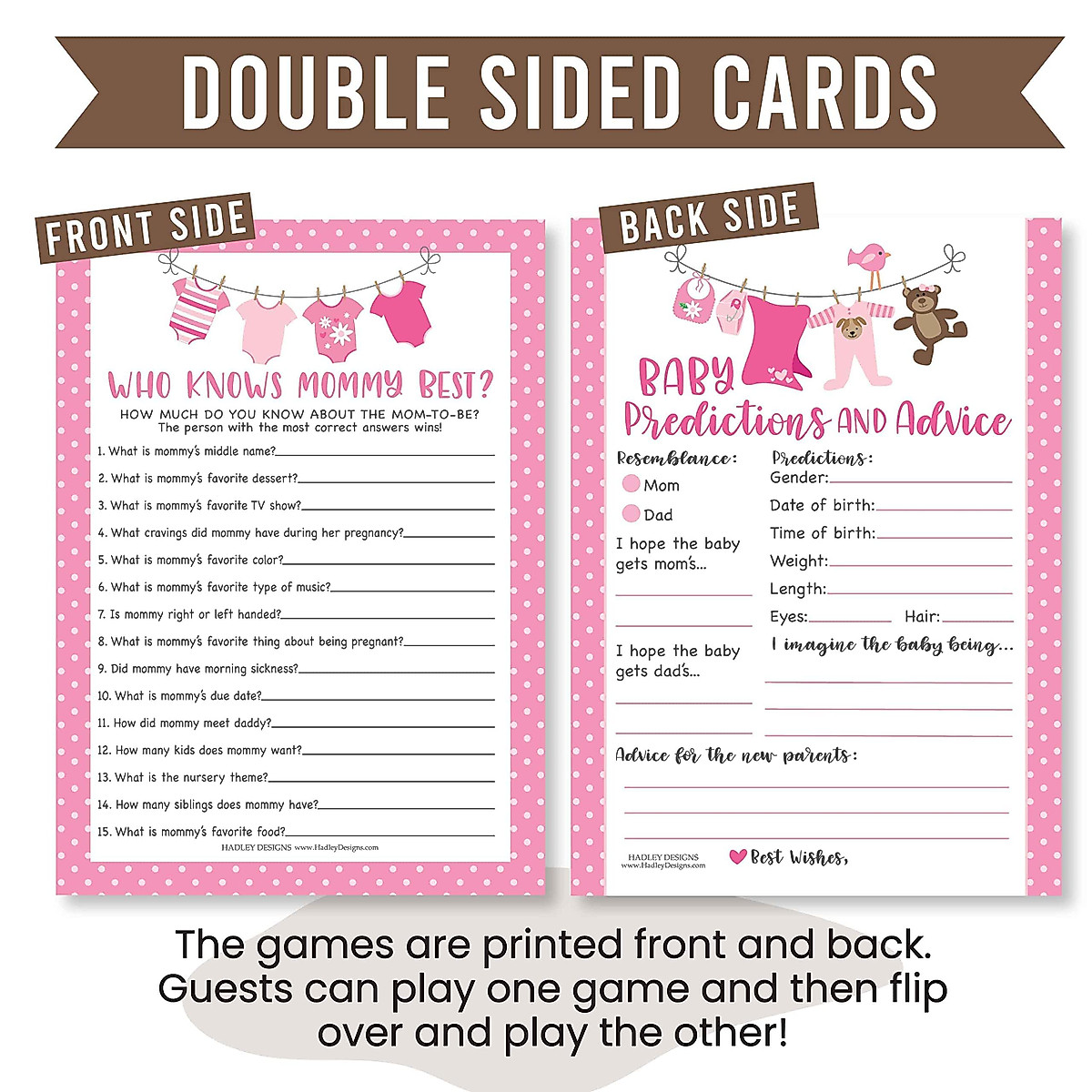 75 Pink Who Knows Mommy Best, Baby Prediction and Advice Cards etc, 25 True Or False, Word Scramble For Baby Shower Ideas - 8 Double Sided Cards Baby Shower Games Funny, Baby Shower Party Supplies