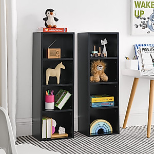 Taikonaut 8 Tier Media Tower Shelf, Adjustable Bookshelf, CD DVD Slim Organizer with Adjustable Shelves, Home Office Bookshelf, Multifunctional Bookshelf, Living Room, Bedroom (Black)