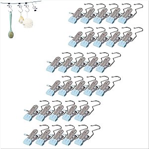 Anti-Rust Clip Space-Saving Clothespin Hat Pants Storage Hanging Travel Hook,Laundry Hanging Hooks with Clips Boot Hanger Heavy Duty Clothes Pins,Portable Multifunctional Clip (30pcs, Blue)