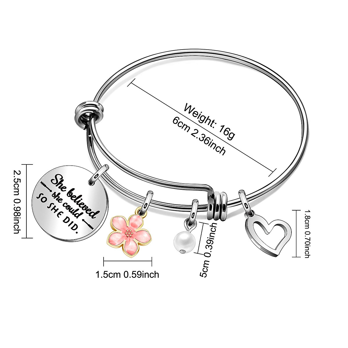 Maxforever Inspirational Quote Bracelet Gifts Women Jewelry Charm Pendant Bangle Gift for Daughter, Niece, Sister, Best Friends