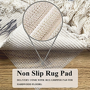 Boho Runner Rug 2'x6', Washable Hallway Farmhouse Area Rug, Kitchen Floor Mat with Tassels, Tufted Cotton Woven Entryway Carpet, Grey