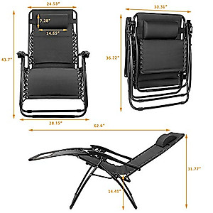 Flamaker Zero Gravity Chair Oversized Padded Patio Adjustable Recliner Outdoor Lounger Chair with Headrest for Poolside, Yard and Camping (Black)