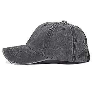 Washed Ponytail Hats Pony Tail Caps Distressed-Baseball for Women(Jean Black)