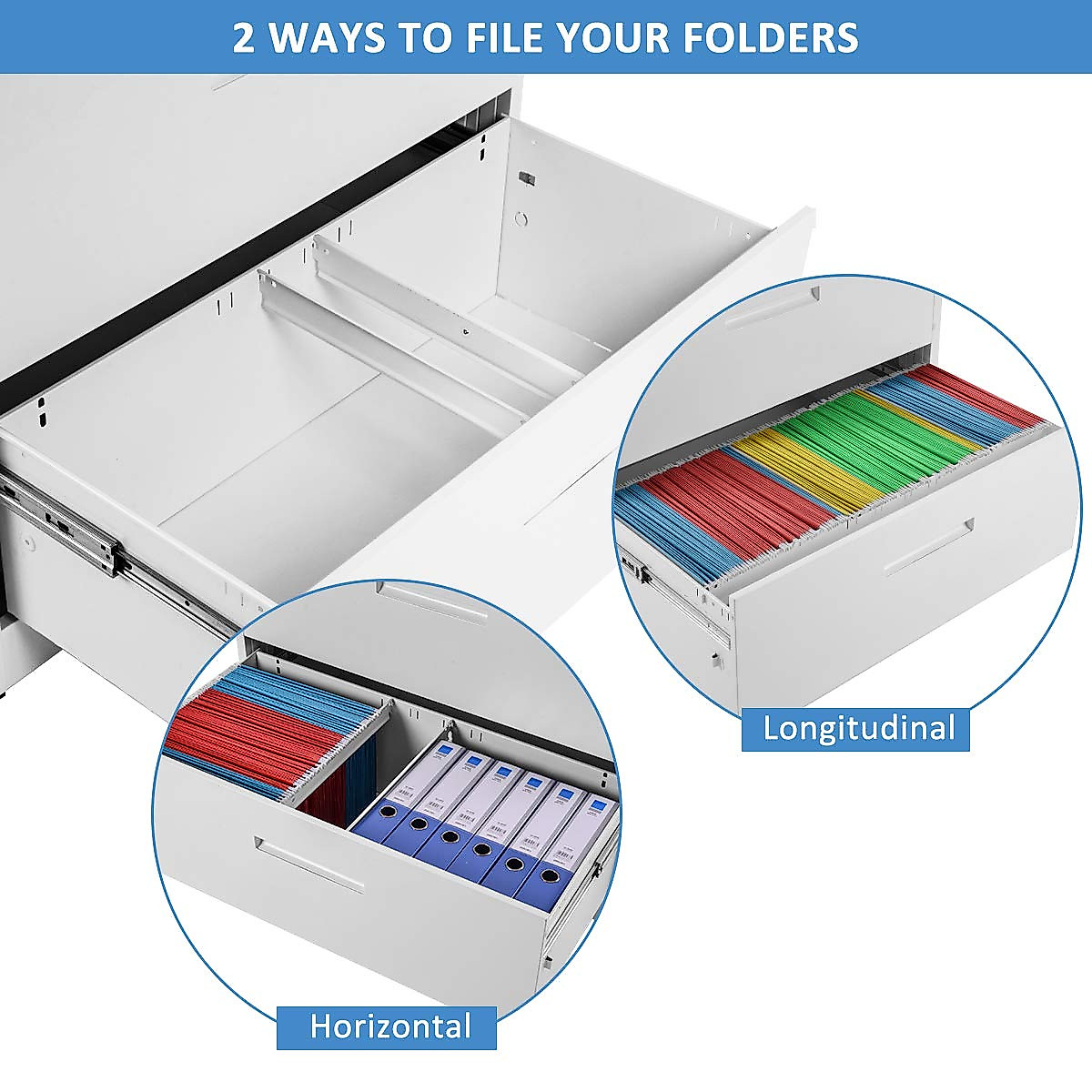 2 Drawers Lateral File Cabinet with Lock, Locking Metal Lateral Filing Cabinet for Home and Office