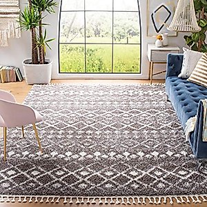 SAFAVIEH Berber Fringe Shag Collection 6'7" x 9' Brown / Ivory BFG516T Moroccan Non-Shedding Living Room Bedroom Dining Room Entryway Plush 1.2-inch Thick Area Rug