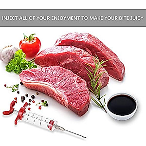 X-WLANG Premium Meat Injector, Marinade Injector Syringe with 2 Meat Needles for BBQ Grill Smoker, Turkey and Cooking 1-oz Capacity, 2 Stainless Needles, 1 Brush, Red