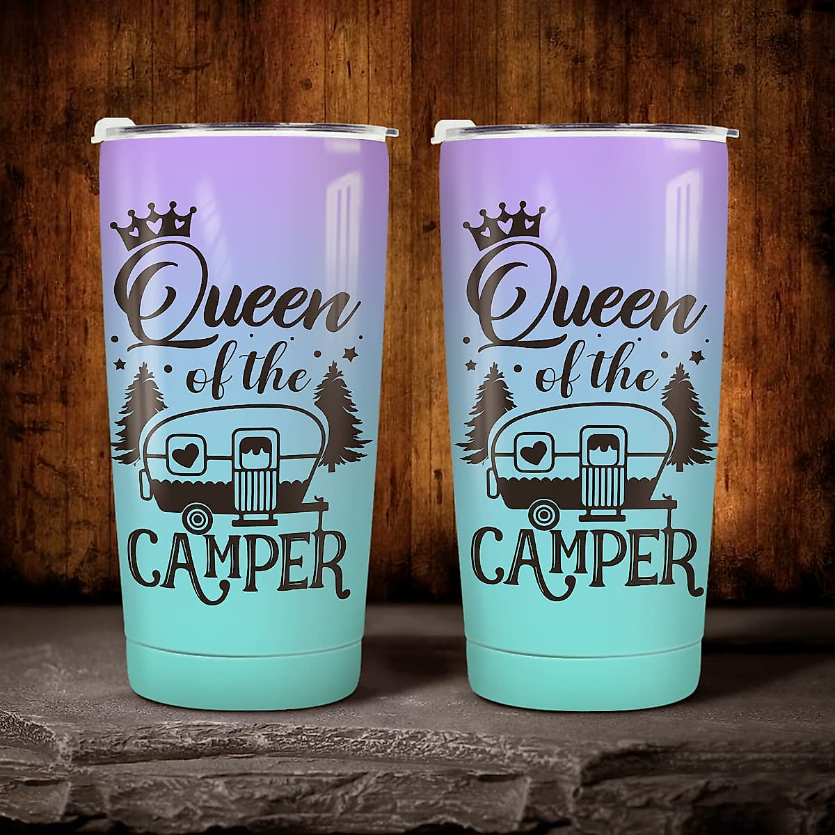 winorax Queen of The Camper Tumbler Camping Gifts For Campers Woman from Husband Boyfriend Sisters Best Friend Coffee Cup with Lid 20oz Stainless Travel Mug