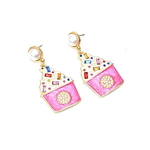 Ice Cream Earrings for Women, Cute Food Ice Cream Earrings for Womens, Beaded Pearls Ice Cream Dangle Earrings Hypoallergenic, Pearl Ice Cream Drop Earrings, Sterling Silver, No Gemstone