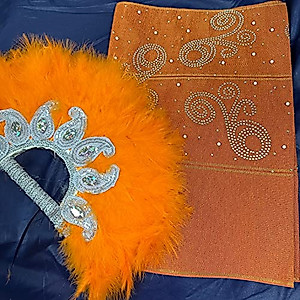 Msbfea Orange Feather Fan with ASO Oke Headtie Matching for Ladies Wedding Party Nigerian Style Fan Design African - ASO Fan Color 216