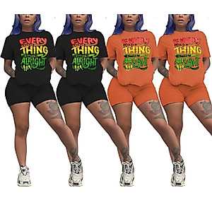 Molilove 2 Piece Outfits for Women Rainbow Short Sleeve Top Shorts Casual Tracksuit Jogging Suit Printed Short Two-Piece Set