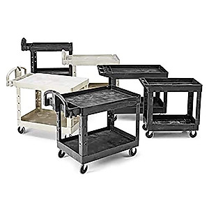 Rubbermaid Commercial Products 2-Shelf Utility/Service Cart, Medium, Lipped Shelves, Storage Handle, 500 lbs. Capacity, for Warehouse/Garage/Cleaning/Manufacturing (FG452089BLA) ,Black
