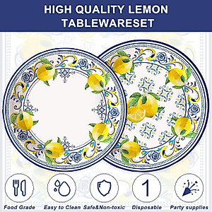 122PCS Capri Lemon Party Supplies for Baby Showe Bridal Shower Wedding Summer Citrus Fruit Themed Birthday Decor Italy Yellow Lemon Tablecloth Banner Tableware Set Plates Napkins Forks for 20 Guests