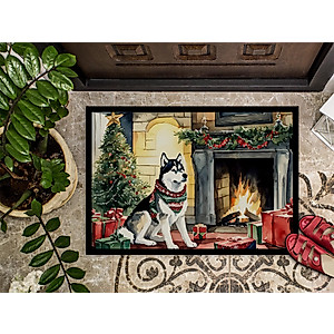 Caroline's Treasures DAC2753JMAT Siberian Husky Cozy Christmas Doormat Front Door Mat Indoor Outdoor Rugs for Entryway, Non Slip Washable Low Pile, 24H X 36W