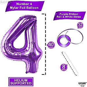 KatchOn, Giant Purple 4 Balloon Number - 40 Inch | Purple Number 4 Balloon, Mermaid 4th Birthday Decorations for Girls | 4th Birthday Balloons | 4 Purple Balloon for 4th Mermaid Party Decorations