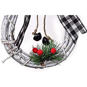 DearHouse Lighted Christmas Wreath Decoration, 16 x 8 Inch Grapevine Wreath with Hat and Bow Snowman Shape Wreath for Front Door Home Garden Wall Decor