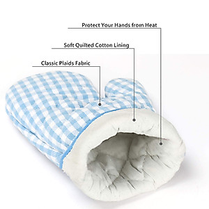 Kitchen Oven Mitt and Pot Holders, 5 pcs Heat Resistant Vintage Cotton Gingham Oven Mitts and Potholders Hot Pads Mats Coasters Set for Cooking Baking (Blue Set)