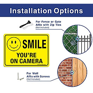 (4 Pack) Faittoo Smile You're On Camera Sign, 10x7 Reflective Rust Free .40 Aluminum, UV Protected, Weather Resistant, Durable Ink, Indoor & Outdoor Use for Home Business CCTV Security Camera