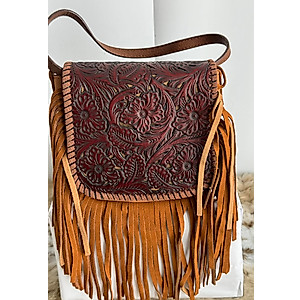 womens cross body bag western cowgirl floral tooled shopper purse brown