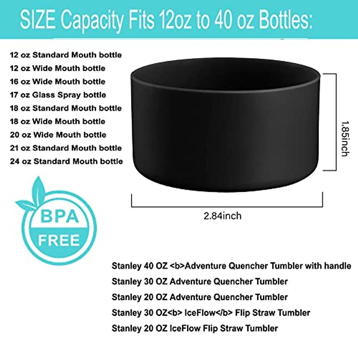 QIANHAI Protective Silicone Boots for Stanley Quencher Adventure 40oz Tumbler & IceFlow 30oz 20oz -Sport Water Bottle Bottom Sleeve Fits Hydro Flask -Stanley Cup Accessories (1Black)