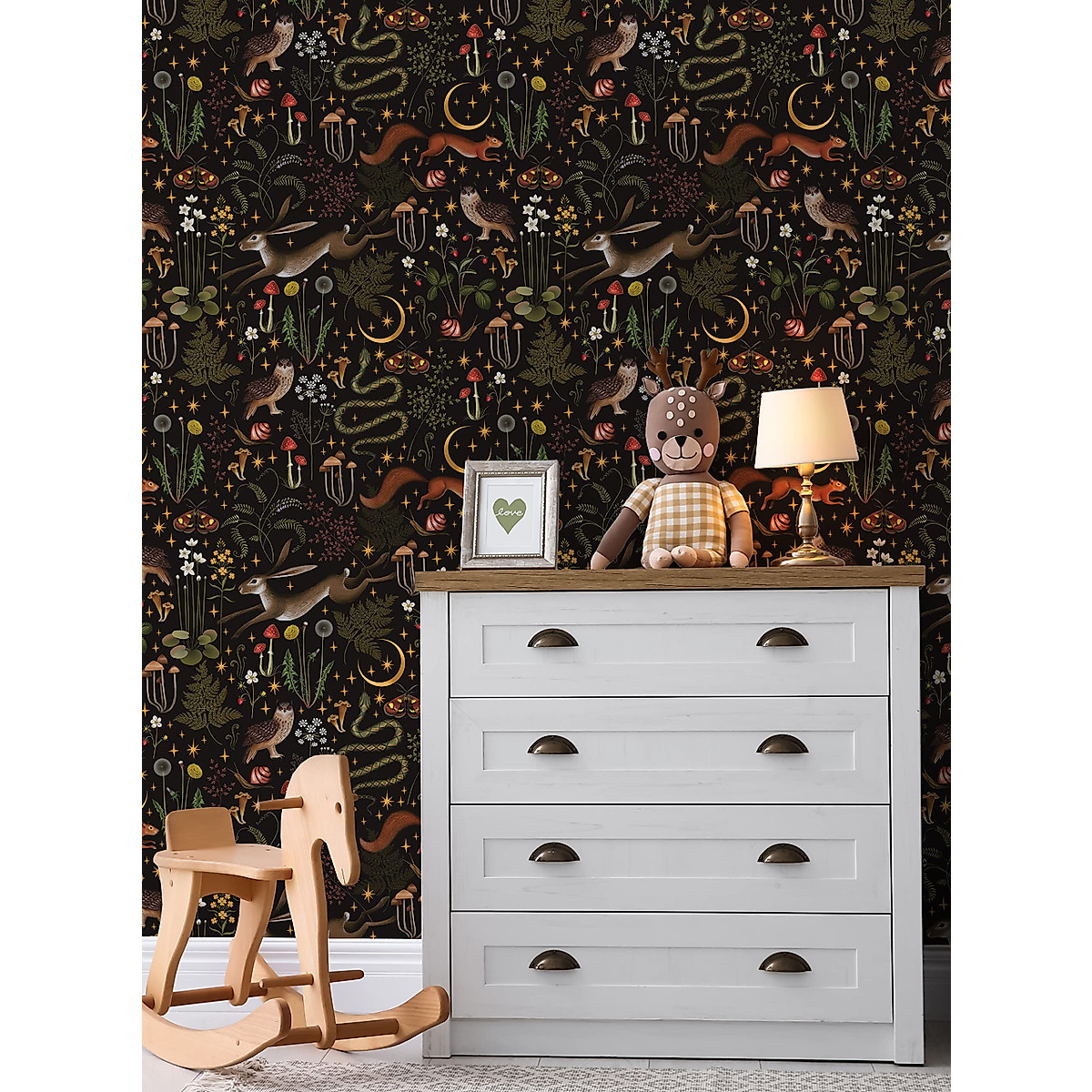 Simple Shapes Wallpaper Above wainscott - Dark Background Enchanted Forest Mood Fairytale - 6 Sheet Set - 2 x 9 Feet