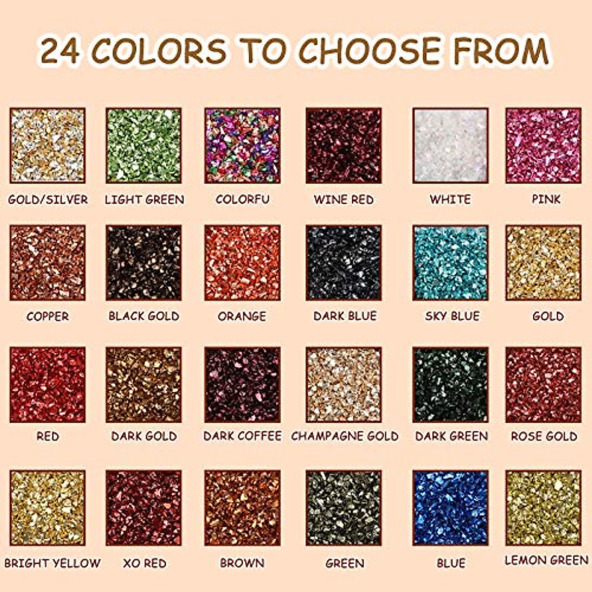 Crushed Glass Glitter, 24 Colors Irregular Crystal Chips Chunky Flakes Sequins Crushed Glass for Resin Geode Art Nail Arts Craft DIY Vase Filler Epoxy Resin Jewelry Making