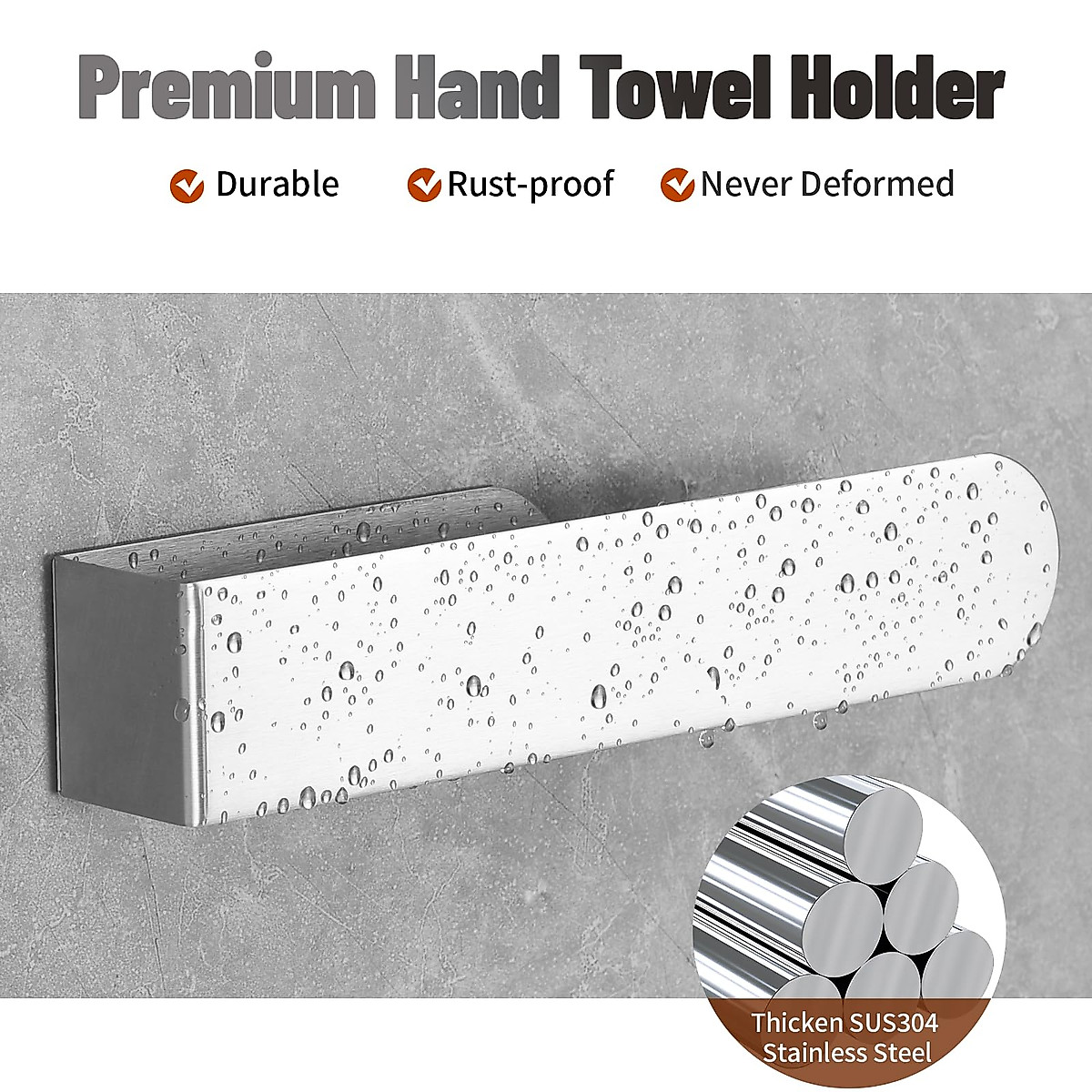Azuibah Hand Towel Holder, Self Adhesive Bathroom Towel Holder, SUS 304 Stainless Steel Hand Towel Holder for Bathroom, Brushed Towel Holder for Bathroom Wall, Hand Towel Racks for Bathroom, Kitchen