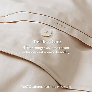 Double Stitch Cashmere Pima Cotton Duvet Cover Set, Mongolian Cashmere and Pima Cotton Blend Bedding Set, Luxury Warm King Size Duvet Cover with Button Closure, 1 Duvet Cover 2 Shams, Oat