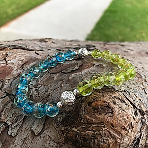 ARTSY CRAFTS INC Glow in The Dark Beads Bracelet, European Lampwork Bead Bracelet, Luminous Beads Anxiety Stress Relief Healing Crystal Chakra Bracelets Women Men (Blue and Lime)