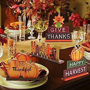 MorTime 4 Pack Thanksgiving Themed Table Centerpiece Signs, Wood Pumpkin Table Decor Harvest Autumn Glittery Pumpkins Table Topper for Home Office Thanksgiving Decorations