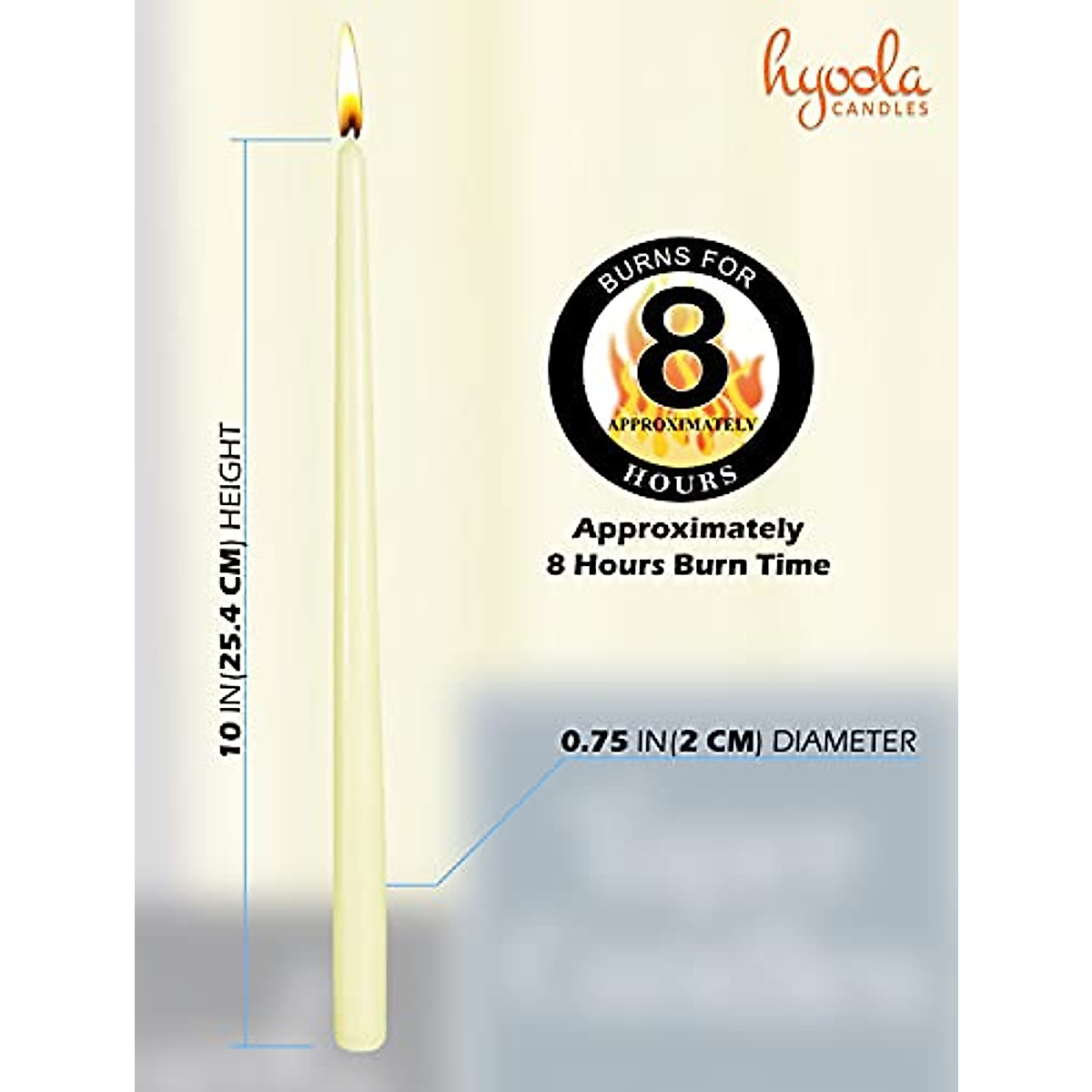 12 Pack Tall Taper Candles - 10 Inch Ivory Dripless, Unscented Dinner Candle - Paraffin Wax with Cotton Wicks - 8 Hour Burn Time