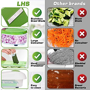 LHS Vegetable Chopper-Multifunctional Onion Chopper Dicer Sala Potato Cutter Cheese Grater Vegetable Food Slicer With Container-5 Blades(Green)