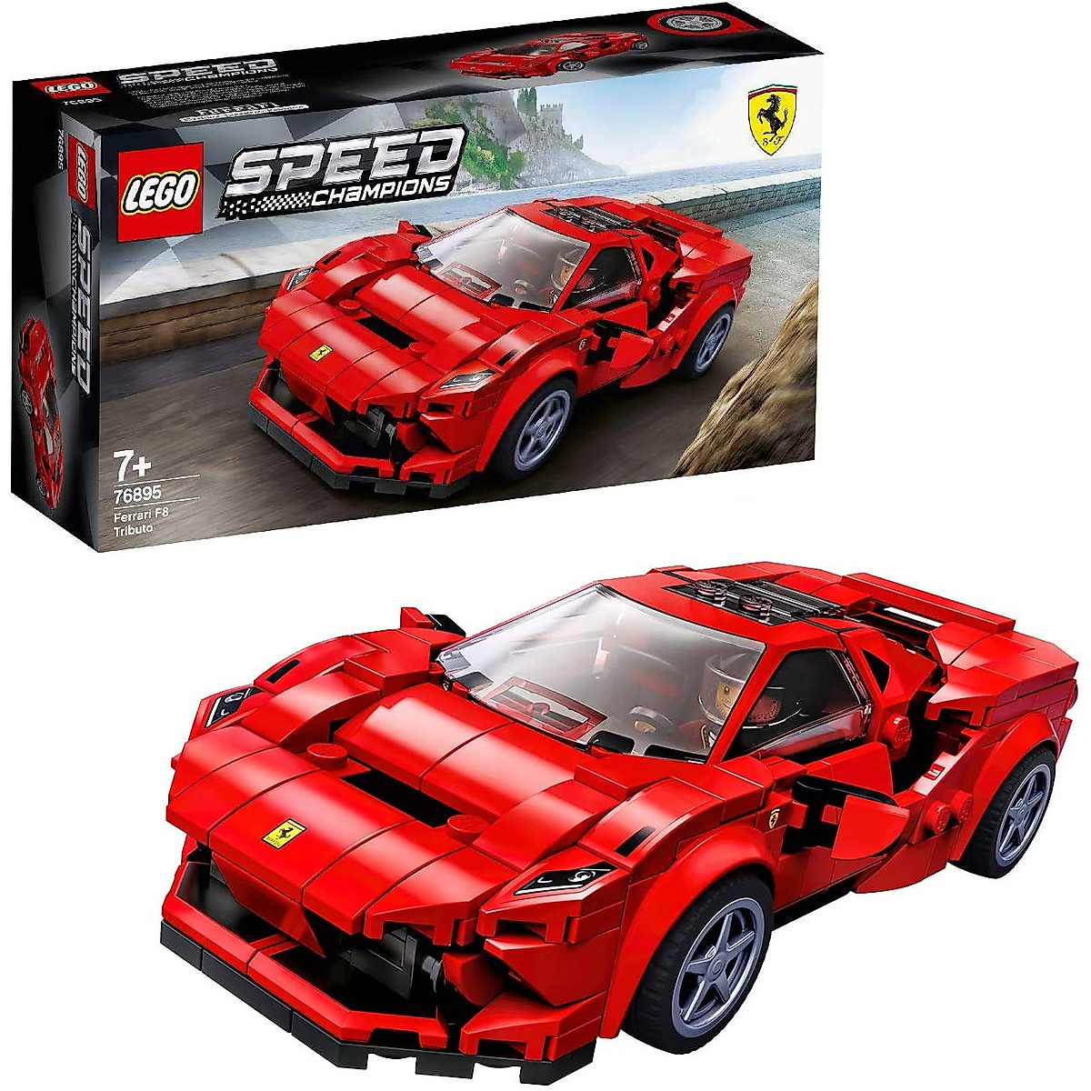 Lego 76895 Speed Champions Ferrari F8 Tributo Racer Toy, with Racing Driver Minifigure, Race Cars Building Sets, 7 years and up.