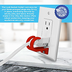 Lock Socket Outlet Lock - Anti Theft Outlet Lock to Secure Three Pronged Plugs, Innovative Way to Prevent Unplugging, Secure Locks for Cords, Includes Security Screw & Allen Wrench - Red