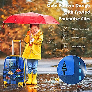 Goplus Kids Luggage Set, 12" & 18" Kids Carry On Luggage Set, Multi-directional Wheels Suitcase, Large Capacity Rolling Trolley Suitcase, Gift for Boys and Girls Toddlers Children Travel (Car)