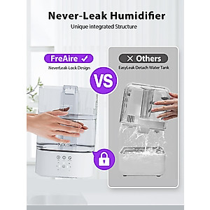 Cool Mist Humidifiers for Bedroom,FreAire 3.5L Smart 25dB MAX-Quiet Air Humidifier for baby with Top-Fill,40H working,8 Color Light,Ultrasonic Diffuser for Largeroom & Plants-Light Grey