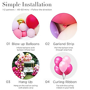 Rose Red and Pink Balloon Arch Garland Kit-Macaron Rose Red Balloon Pink Balloon Metallic Gold Balloon 134Pcs for Birthday,Party,Fiesta,Christmas,Wedding,Baby Shower and Engagement