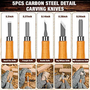 Wood Carving Kit, 23pcs Wood Carving Tool with 4PCS Wood Carving Knives & 5PCS Detail Knives 9 Basswood Blocks & Gloves & Roll Bag & Strop Block & Polishing Compound Whittling Kit Hobbies for Adults