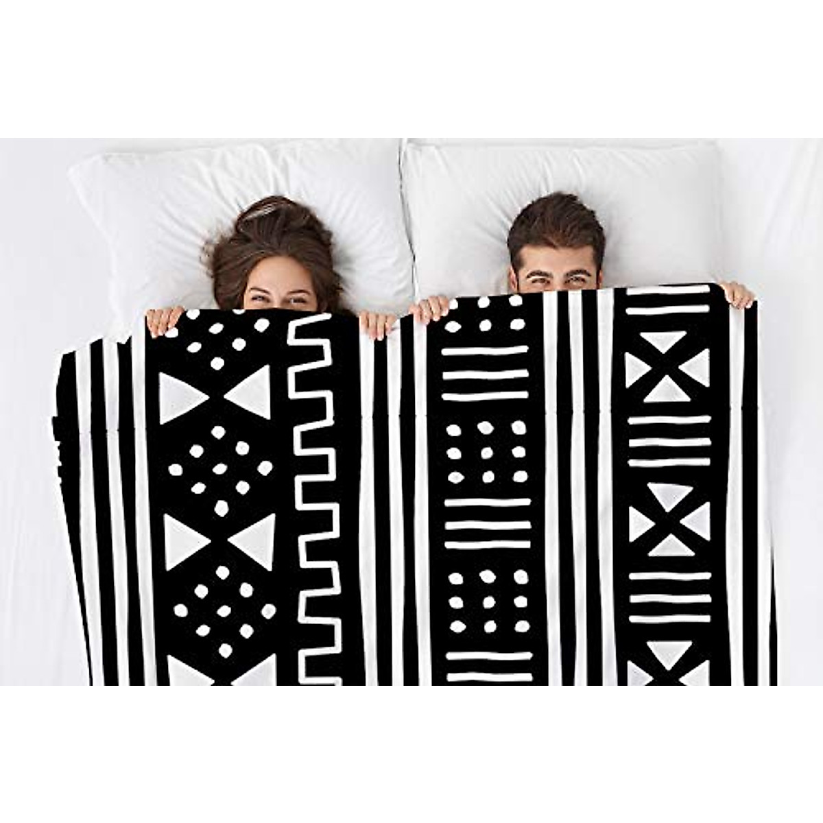 Swono African Mudcloth Throw Blanket,Afrocentric White Black African Mudcloth Mudprint Thorw Blanket Soft Warm Decorative Blanket for Bed Couch Sofa Office Blanket 30"X40"