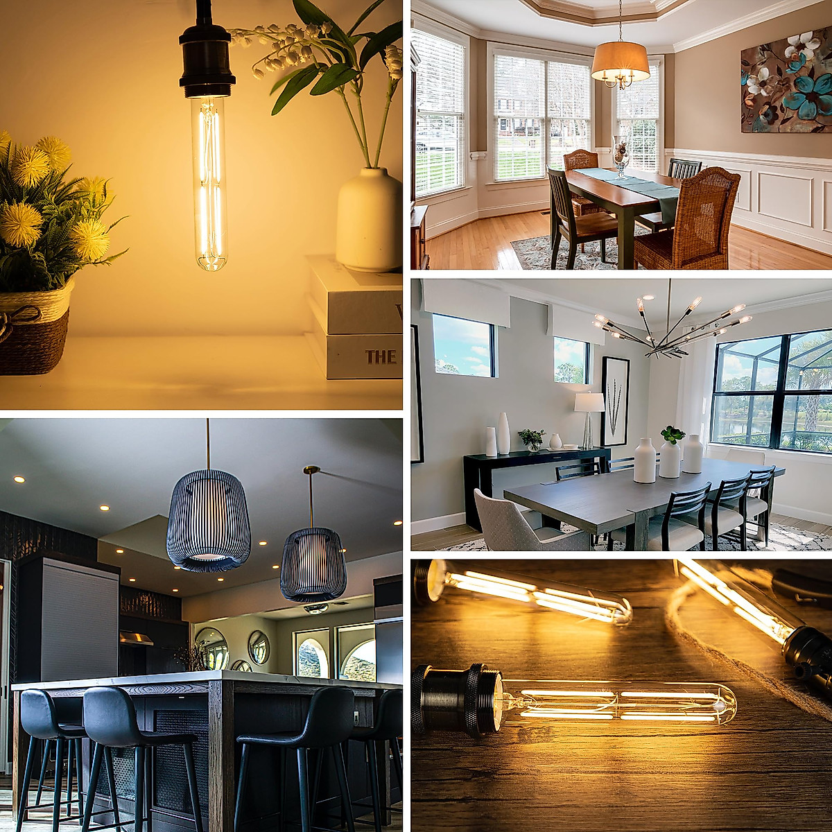 Sphoon Tubular Light Bulb 7.3 Inch Dimmable T10 LED Bulb E26 6W 60 Watts Edison Bulbs 2700K Solf White,185mm Long for Wall Sconces, Pendant, Livingroom, 4-Pack