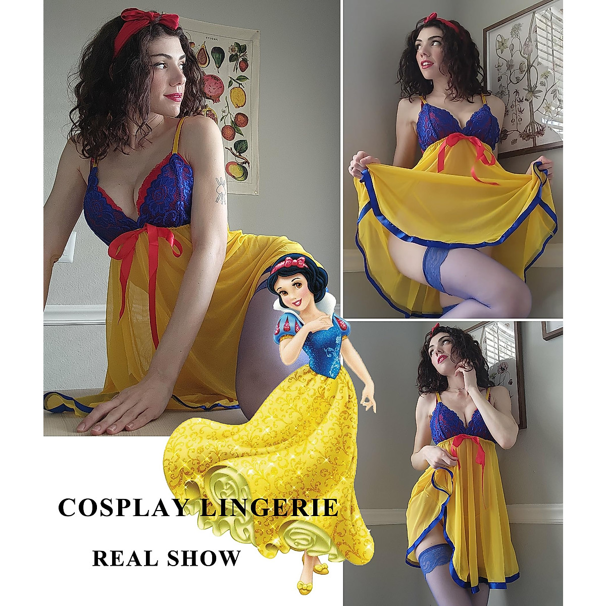 Avidlove Lace Negligee Lingerie Sexy Boudoir Outfits Snow White Costumes Lingerie V-Neck Sleepwear for Curvy Women