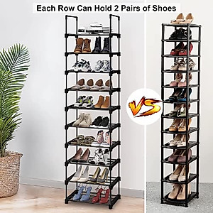 NYLBRT Upgrade 10 Tier Shoe Racks, Metal Stackable Shoe Rack Organizer for 20-25 Pairs Shoe and Boots, Tall Narrow Shoe Shelf for Entryway, Closet, Garage, Bedroom, Cloakroom, Black