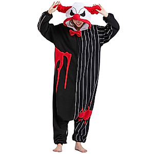 DarkCom Onesie Christmas Pajamas Adult Animal Halloween Costume Cosplay Clown One Piece Unisex Homewear Polar Fleece Sleepwear Small