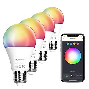 Tenergy 4 Pack Smart WiFi Led Light Bulb with White and Color Changing Light Bulb A19, No Hub Required LED Bulb with APP Compatible with Alexa and Google Home Assistant