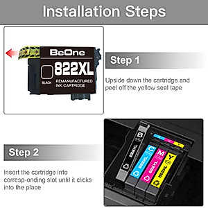 BeOne 822XL Black Remanufactured Ink Cartridge Replacement for Epson 822XL T822XL 822 T822 Compatible with Epson Workforce Pro WF-3820 WF-4820 WF-4830 WF-4833 WF-4834 Printer (2 Black)